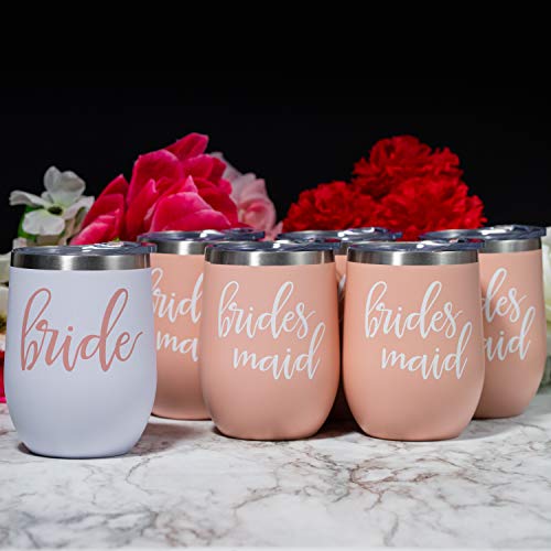 Tumbly Bridesmaid Proposal Gifts - Bride and Bridesmaid 6 Pack -12oz - Bridesmaid Gifts - Bridesmaid Gifts Sets of 6 - Bridesmaids Gifts Set - Bridal Party Gifts - Bachelorette Party Cups