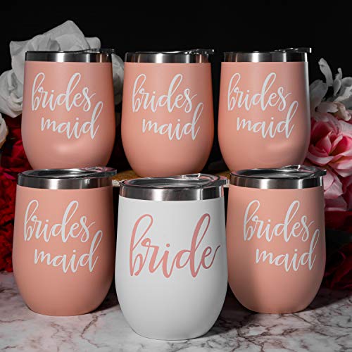 Tumbly Bridesmaid Proposal Gifts - Bride and Bridesmaid 6 Pack -12oz - Bridesmaid Gifts - Bridesmaid Gifts Sets of 6 - Bridesmaids Gifts Set - Bridal Party Gifts - Bachelorette Party Cups