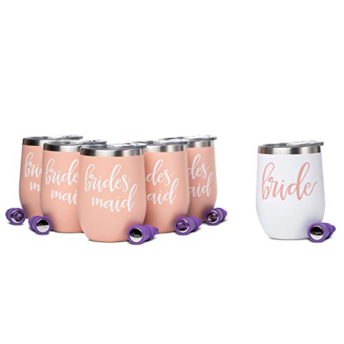 Tumbly Bridesmaid Proposal Gifts - Bride and Bridesmaid 6 Pack -12oz - Bridesmaid Gifts - Bridesmaid Gifts Sets of 6 - Bridesmaids Gifts Set - Bridal Party Gifts - Bachelorette Party Cups