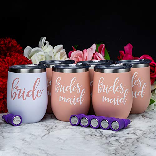 Tumbly Bridesmaid Proposal Gifts - Bride and Bridesmaid 6 Pack -12oz - Bridesmaid Gifts - Bridesmaid Gifts Sets of 6 - Bridesmaids Gifts Set - Bridal Party Gifts - Bachelorette Party Cups