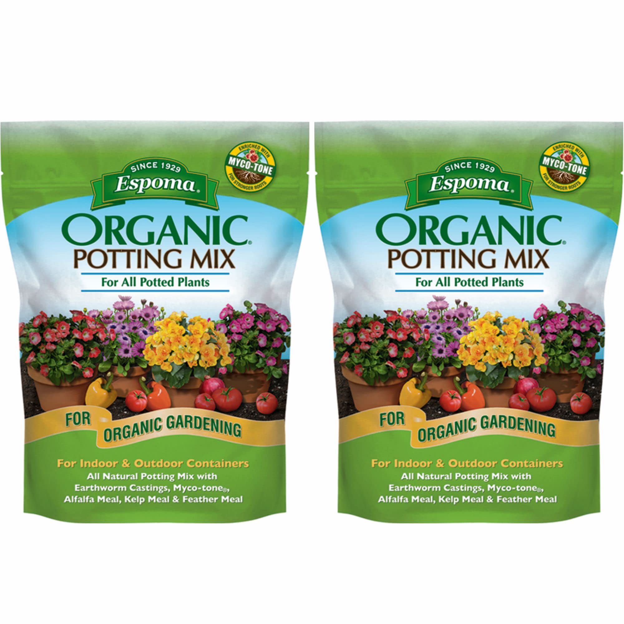 Espoma Organic Potting Soil Mix - All Natural Potting Mix For All Indoor & Outdoor Containers Including Herbs & Vegetables. For Organic Gardening, 8qt. bag. Pack of 2