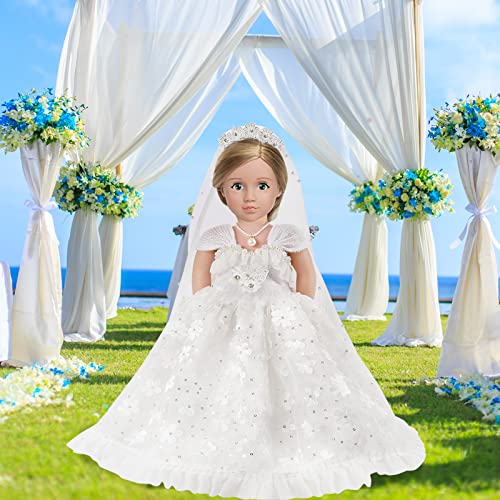 Lovely Doll 18 Inch Girl Doll Clothes and Accessories - 3 Piece 18 inch Doll Wedding Dress - Weddding Birthday Accessories and Party Supplies