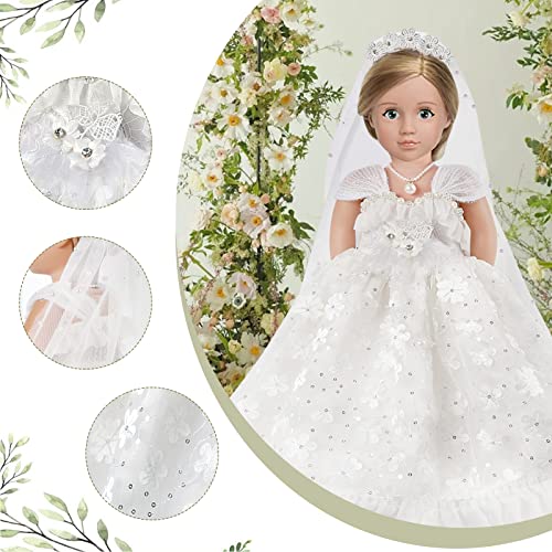 Lovely Doll 18 Inch Girl Doll Clothes and Accessories - 3 Piece 18 inch Doll Wedding Dress - Weddding Birthday Accessories and Party Supplies