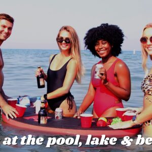 Polar Whale Giant Red and Black Floating Bar Table Tray Bartender Drink Holder for Pool or Beach Party Float Lounge Refreshment Durable UV Resistant Foam 15 Compartment with Cup Holders 5 Feet Long