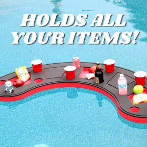 Polar Whale Giant Red and Black Floating Bar Table Tray Bartender Drink Holder for Pool or Beach Party Float Lounge Refreshment Durable UV Resistant Foam 15 Compartment with Cup Holders 5 Feet Long