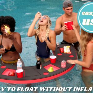 Polar Whale Giant Red and Black Floating Bar Table Tray Bartender Drink Holder for Pool or Beach Party Float Lounge Refreshment Durable UV Resistant Foam 15 Compartment with Cup Holders 5 Feet Long