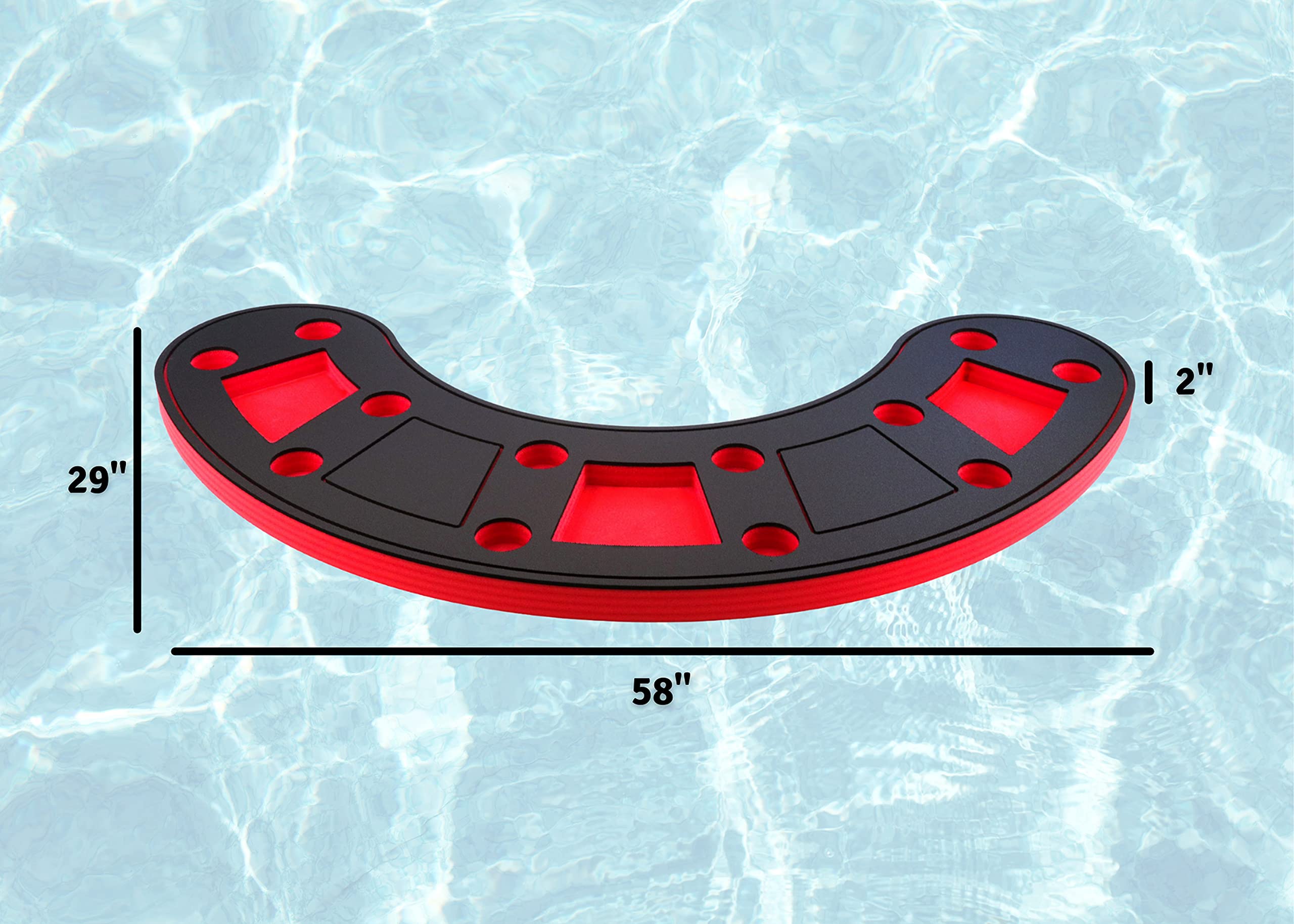 Polar Whale Giant Red and Black Floating Bar Table Tray Bartender Drink Holder for Pool or Beach Party Float Lounge Refreshment Durable UV Resistant Foam 15 Compartment with Cup Holders 5 Feet Long