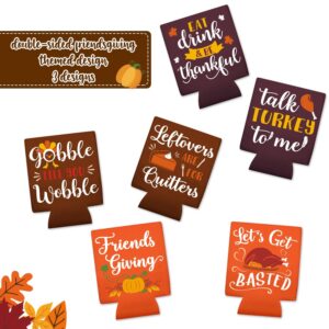 6PCS Friendsgiving Decorations Can Cooler Friends Gathering Neoprene Can Sleeve Thanksgiving Fall Party Decor Potluck Dinner for Soda Beverage Thankful Feast Party Supplies