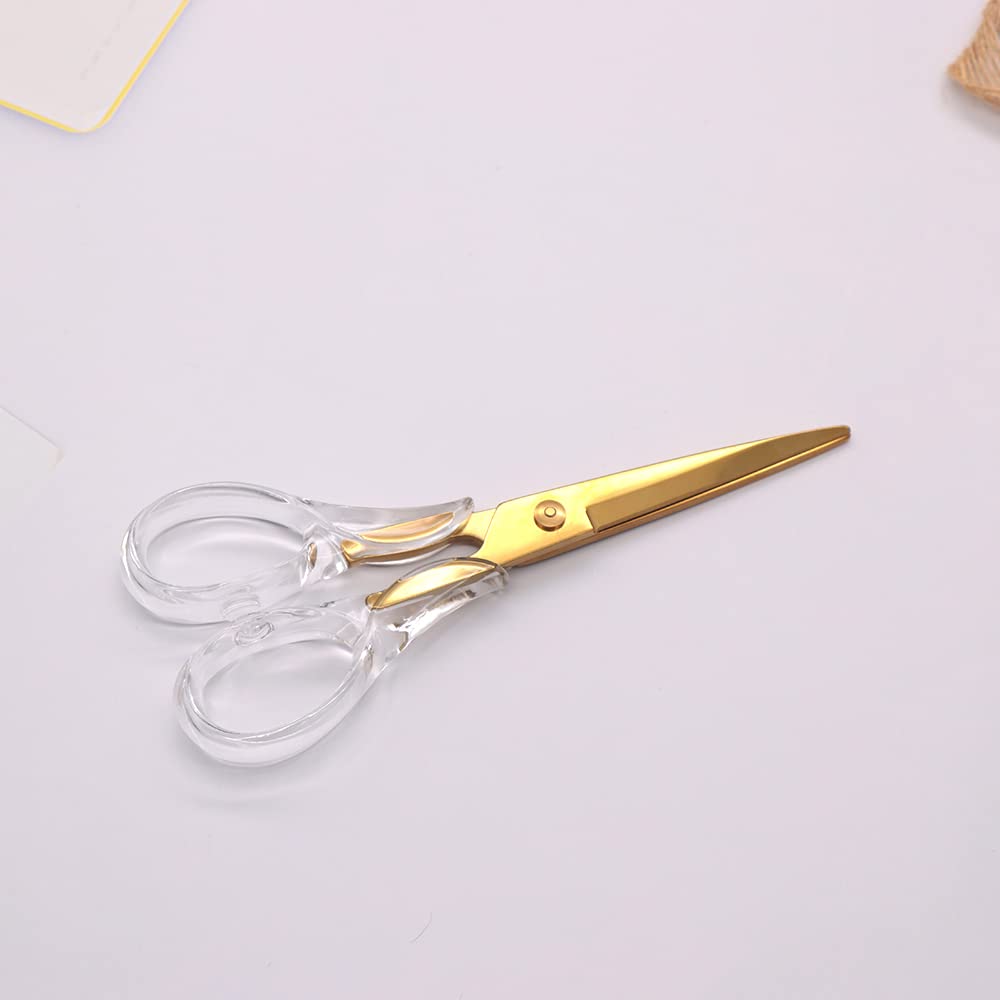 Gold Scissors Clear Acrylic Scissors 6.5" Craft Office Professional Shears for Home School Office Desk Accessories Stationery Supplies (Clear Acrylic Scissors, Gold)