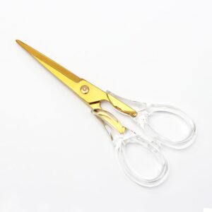 Gold Scissors Clear Acrylic Scissors 6.5" Craft Office Professional Shears for Home School Office Desk Accessories Stationery Supplies (Clear Acrylic Scissors, Gold)