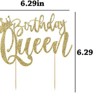 YUINYO Handmade Glitter Queen Birthday Cake Topper, Happy Birthday Cake Bunting Decor, Birthday Party Decoration Supplies (Sliver)