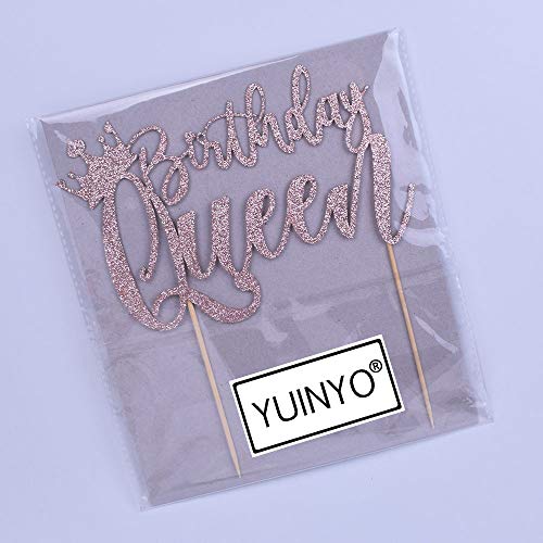 YUINYO Handmade Glitter Queen Birthday Cake Topper, Happy Birthday Cake Bunting Decor, Birthday Party Decoration Supplies (Sliver)