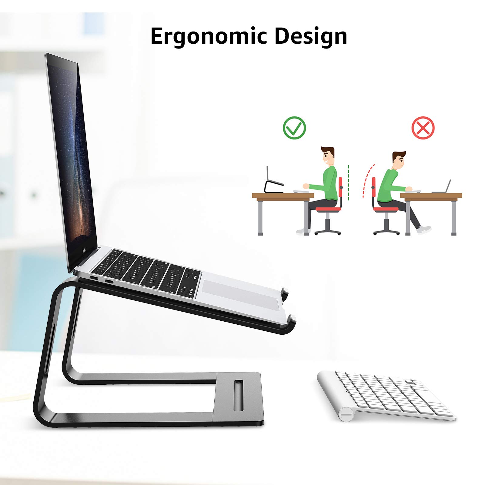 Laptop Stand for Desk, Detachable Laptop Riser Notebook Holder StandErgonomic Aluminum Laptop Mount Computer Stand, Compatible with MacBook Air Pro, Dell XPS, Lenovo More 10-18" Laptops