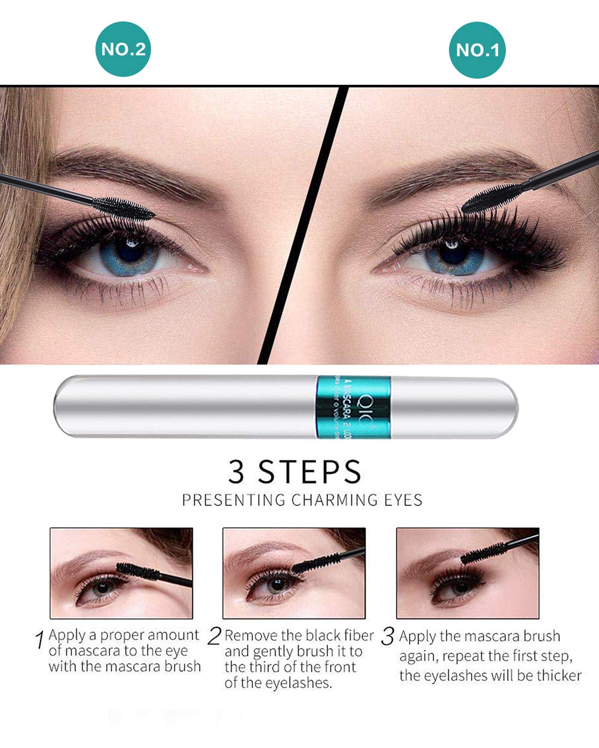 4D Silk Fiber Lash Mascara, 2 in 1 Thrive Mascara For Natural Lengthening And Thickening Effect(Pack of Dark Cyan)