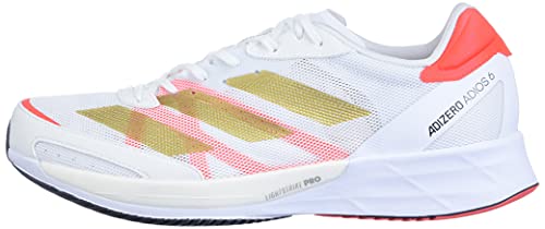 adidas Adizero Adios 6 Running Shoe - Women's FTW White/Gold Metallic/Solar Red, 6.5