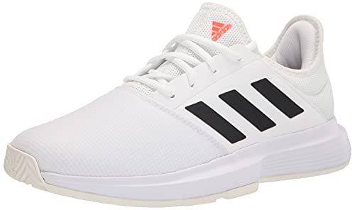 adidas Women's Gamecourt Tennis Shoe, White/Black/Solar Red, 8.5