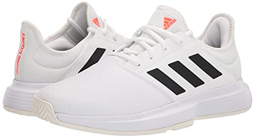 adidas Women's Gamecourt Tennis Shoe, White/Black/Solar Red, 8.5