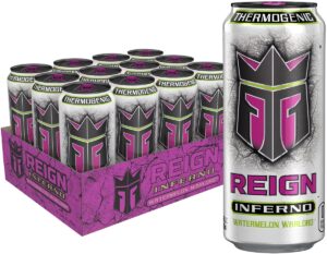 reign inferno watermelon warlord, thermogenic fuel, fitness and performance drink, 16 fl oz (pack of 12)