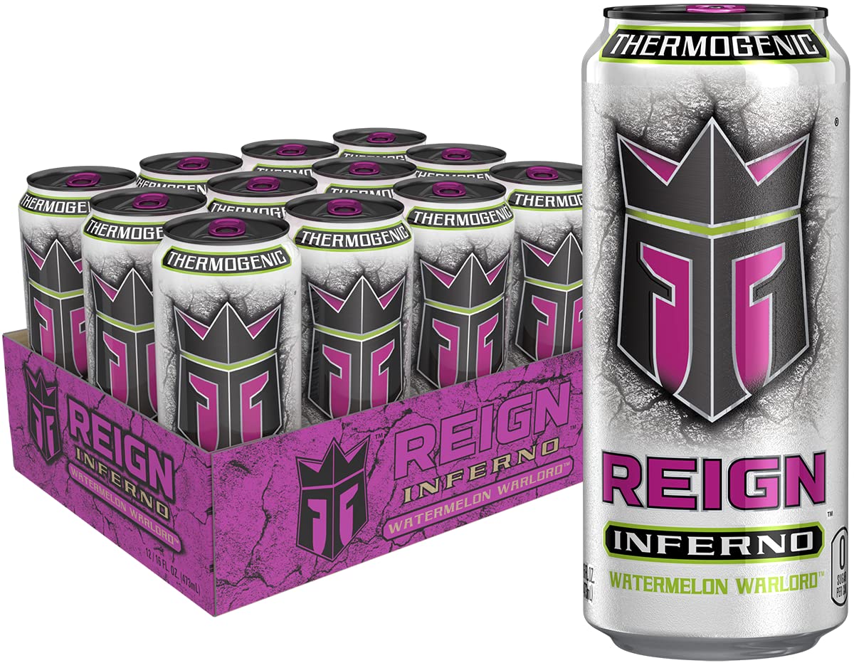 REIGN Inferno Watermelon Warlord, Thermogenic Fuel, Fitness and Performance Drink, 16 Fl Oz (Pack of 12)