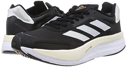 adidas Women's Adizero Boston 10 Sneaker, Black/White/Gold Metallic, 8.5