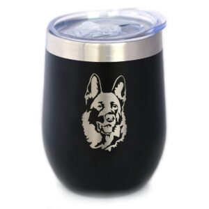 german shepherd wine tumbler with sliding lid - stemless stainless steel insulated cup - german shepherds outdoor camping mug - black