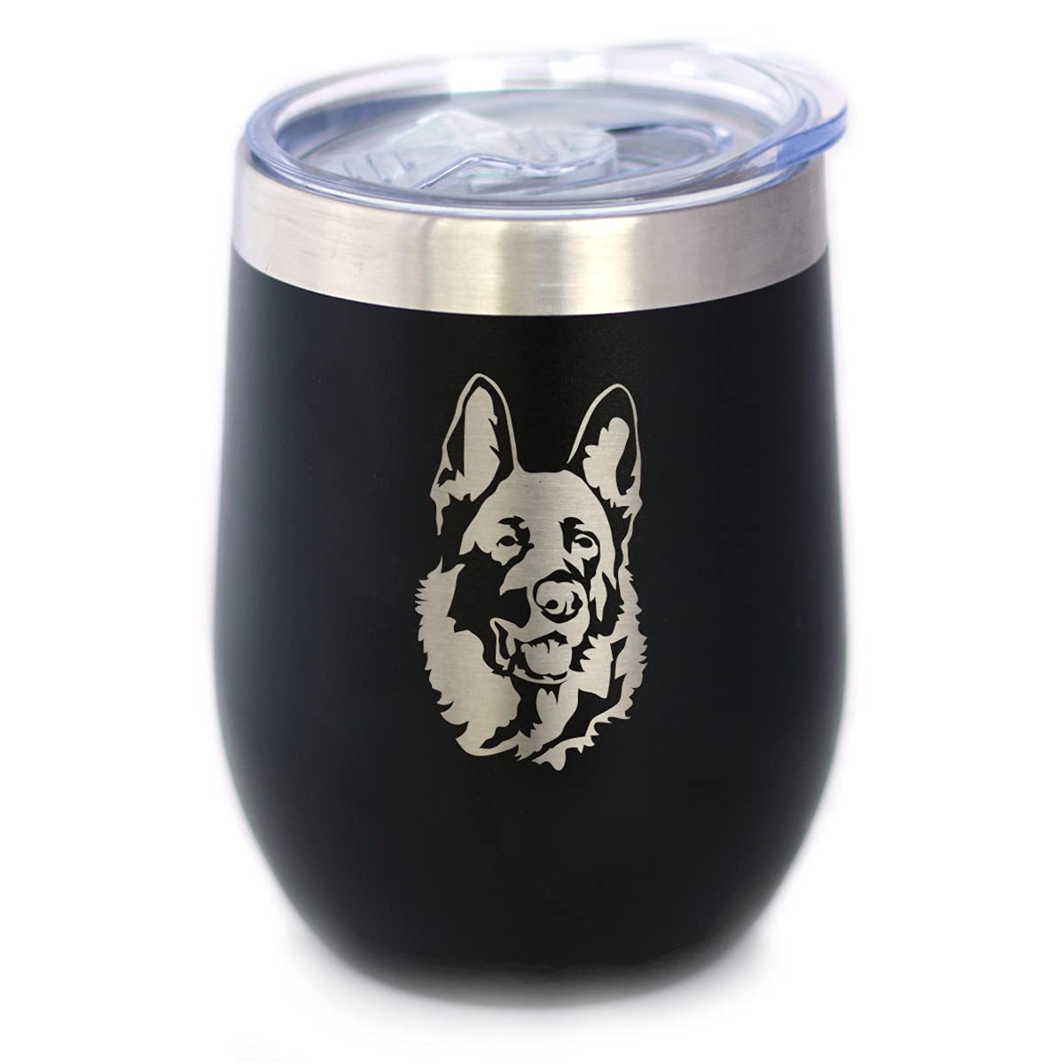 German Shepherd Wine Tumbler with Sliding Lid - Stemless Stainless Steel Insulated Cup - German Shepherds Outdoor Camping Mug - Black