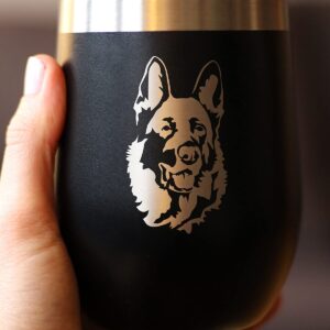 German Shepherd Wine Tumbler with Sliding Lid - Stemless Stainless Steel Insulated Cup - German Shepherds Outdoor Camping Mug - Black