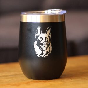 German Shepherd Wine Tumbler with Sliding Lid - Stemless Stainless Steel Insulated Cup - German Shepherds Outdoor Camping Mug - Black