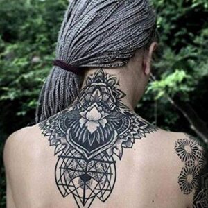 Temporary Floral Tattoos Adults for Women Temporary Neck Long Lasting Temp Realistic Fake Unique Tattoo Mandala Body flowers Sticker Women Real Looking Fake Tatoos (geometry)