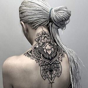 Temporary Floral Tattoos Adults for Women Temporary Neck Long Lasting Temp Realistic Fake Unique Tattoo Mandala Body flowers Sticker Women Real Looking Fake Tatoos (geometry)