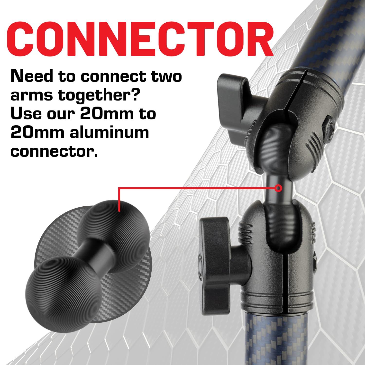 Aluminum Elbow Connector for Attaching Multiple Mounting Arms with 20mm Socket Sizing - 20mm to 20mm