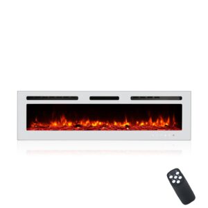 Ergosoft Extra-Thin Electric Fireplace 4inch Thickness, Wall-Mounted&Recessed Fireplace, Adjustable Flame and Heat with Remote Control and Touch Screen, 750-1500W, 60inch, White