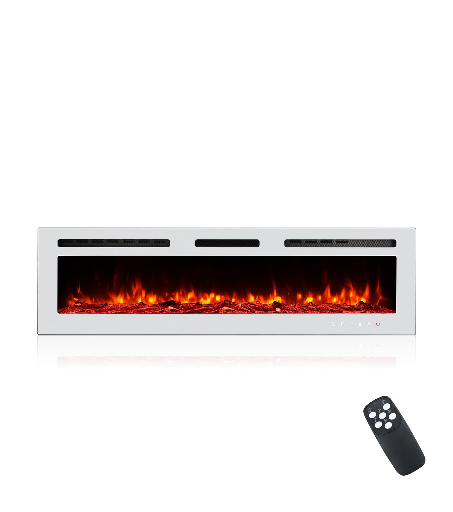 Ergosoft Extra-Thin Electric Fireplace 4inch Thickness, Wall-Mounted&Recessed Fireplace, Adjustable Flame and Heat with Remote Control and Touch Screen, 750-1500W, 60inch, White