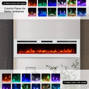 Ergosoft Extra-Thin Electric Fireplace 4inch Thickness, Wall-Mounted&Recessed Fireplace, Adjustable Flame and Heat with Remote Control and Touch Screen, 750-1500W, 60inch, White