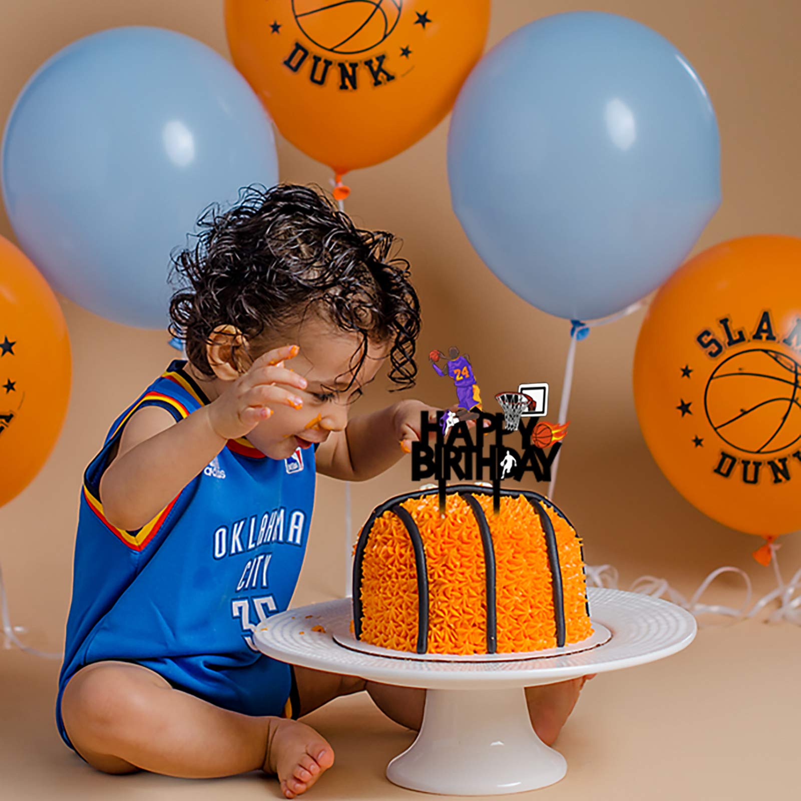 Acrylic Basketball Happy Birthday Cake Topper, Basketball Themed Birthday Party Cake Decoration, Basketball Party Favor for Basketball Fans