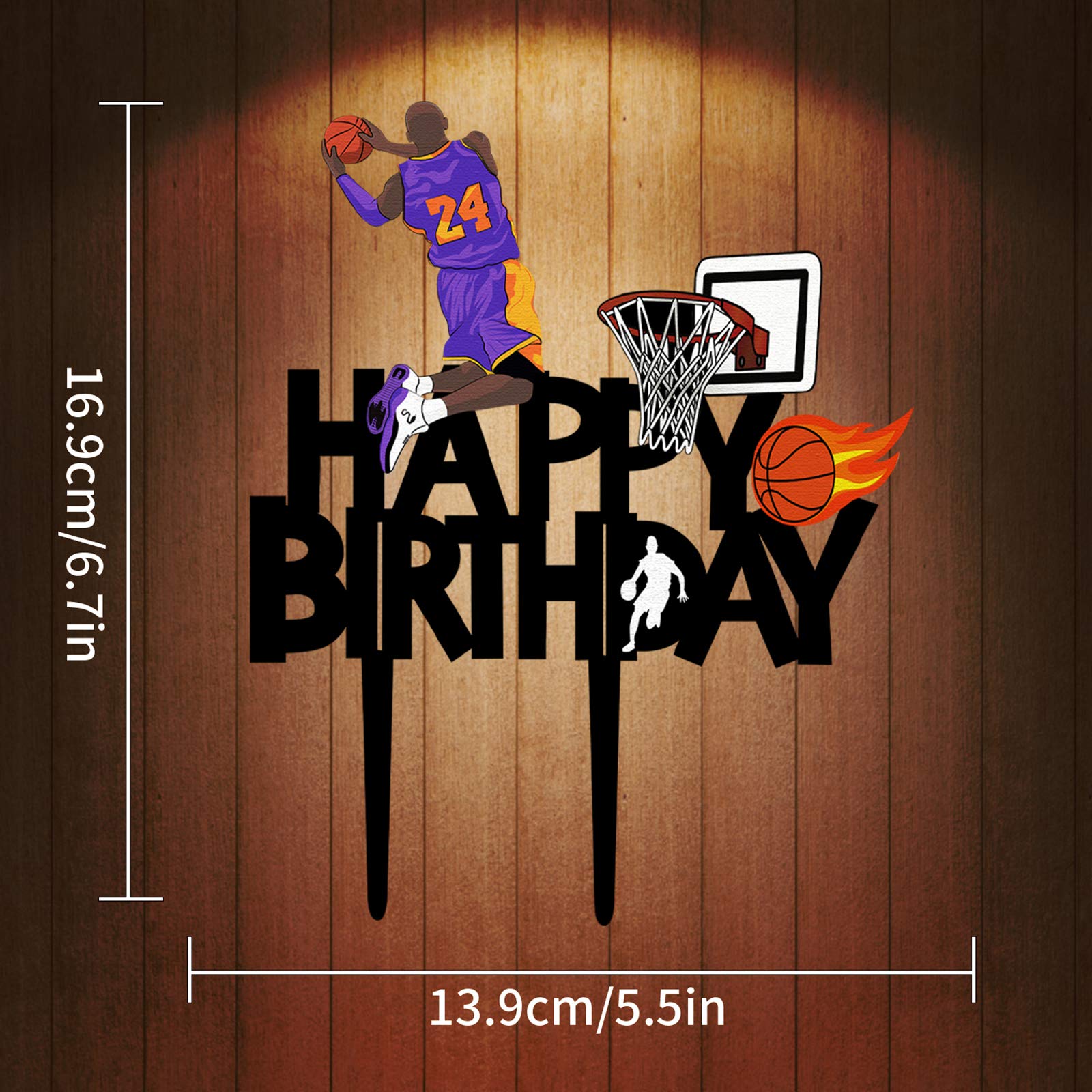 Acrylic Basketball Happy Birthday Cake Topper, Basketball Themed Birthday Party Cake Decoration, Basketball Party Favor for Basketball Fans