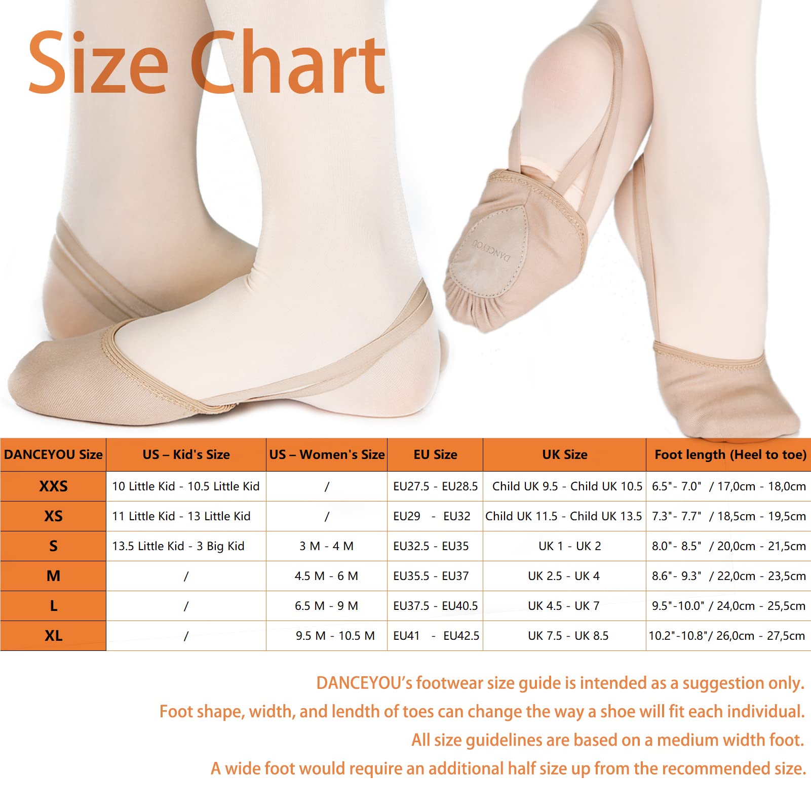 DANCEYOU Stretch Canvas Lyrical Shoes for Girls Womens Half Soles Pirouette Contemporary Turners Dance Shoes, Tan, S