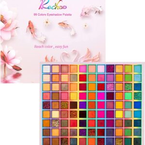 Rechoo 99 Colors Eyeshadow Palette, Rainbow Colors Fusion Eyeshadow Palette, Professional Matte Glitter Makeup Pallet, Colorful Powder Long Lasting Eye Shadow