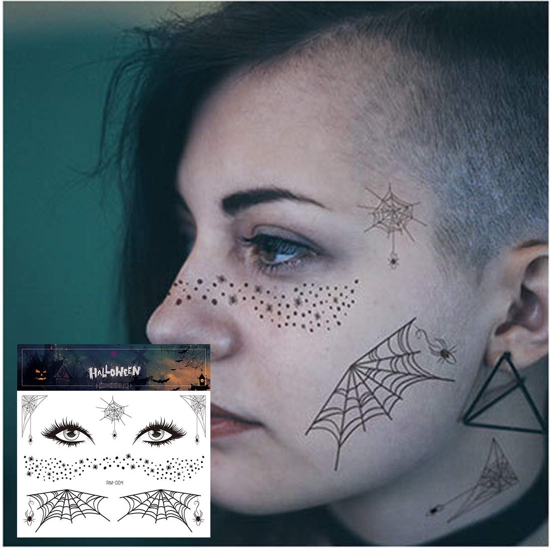 Ooopsiun Halloween Face Temporary Tattoos for Women Men Kids -Spider Bat Horror Fake Tattoo Stickers, Halloween Party Favors Supplies