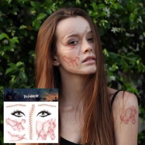 Ooopsiun Halloween Face Temporary Tattoos for Women Men Kids -Spider Bat Horror Fake Tattoo Stickers, Halloween Party Favors Supplies