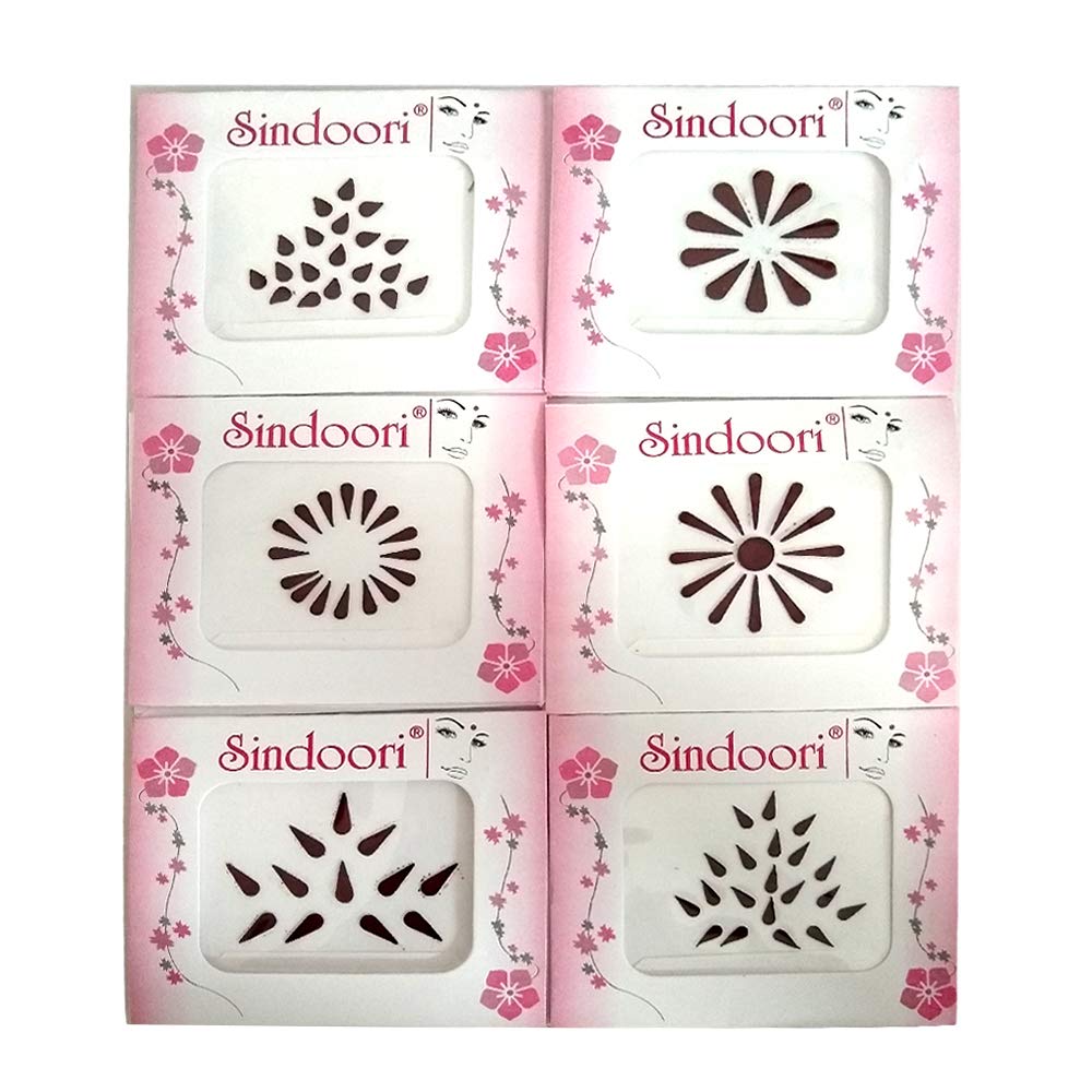 Sindoori Traditional Collection Assorted Design Maroon Colour Bindi for Womens, Girls - 12 Flaps