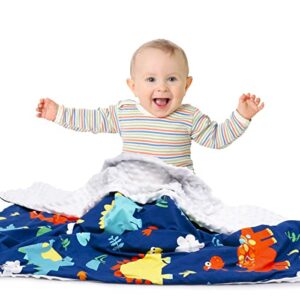 Cloele Baby Minky Blanket - Dinosaur Ultra Soft Infant Blanket 30 x 40 Inch - Plush Double Layer Fleece Boys Blanket with Dotted Backing for Newborns Toddler Bed Throw Blanket Baby Receiving Blanket