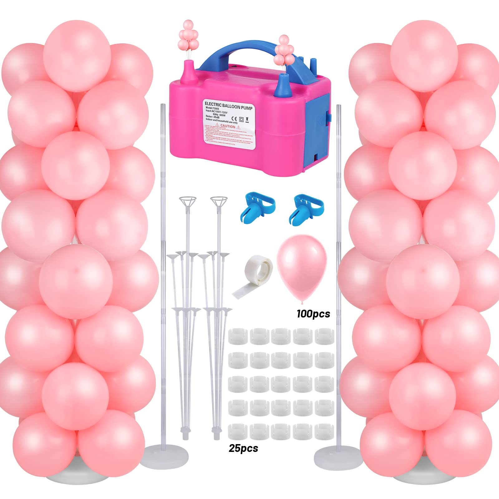 Gifts2U Balloon Column Stand and Balloon Pump, Electric Balloon Pump with 2 Sets 7Ft Ajustable Balloon Column Kits and 100 Pcs Balloons for Graduation Birthday Party Home Decoration (100-110V 600W)