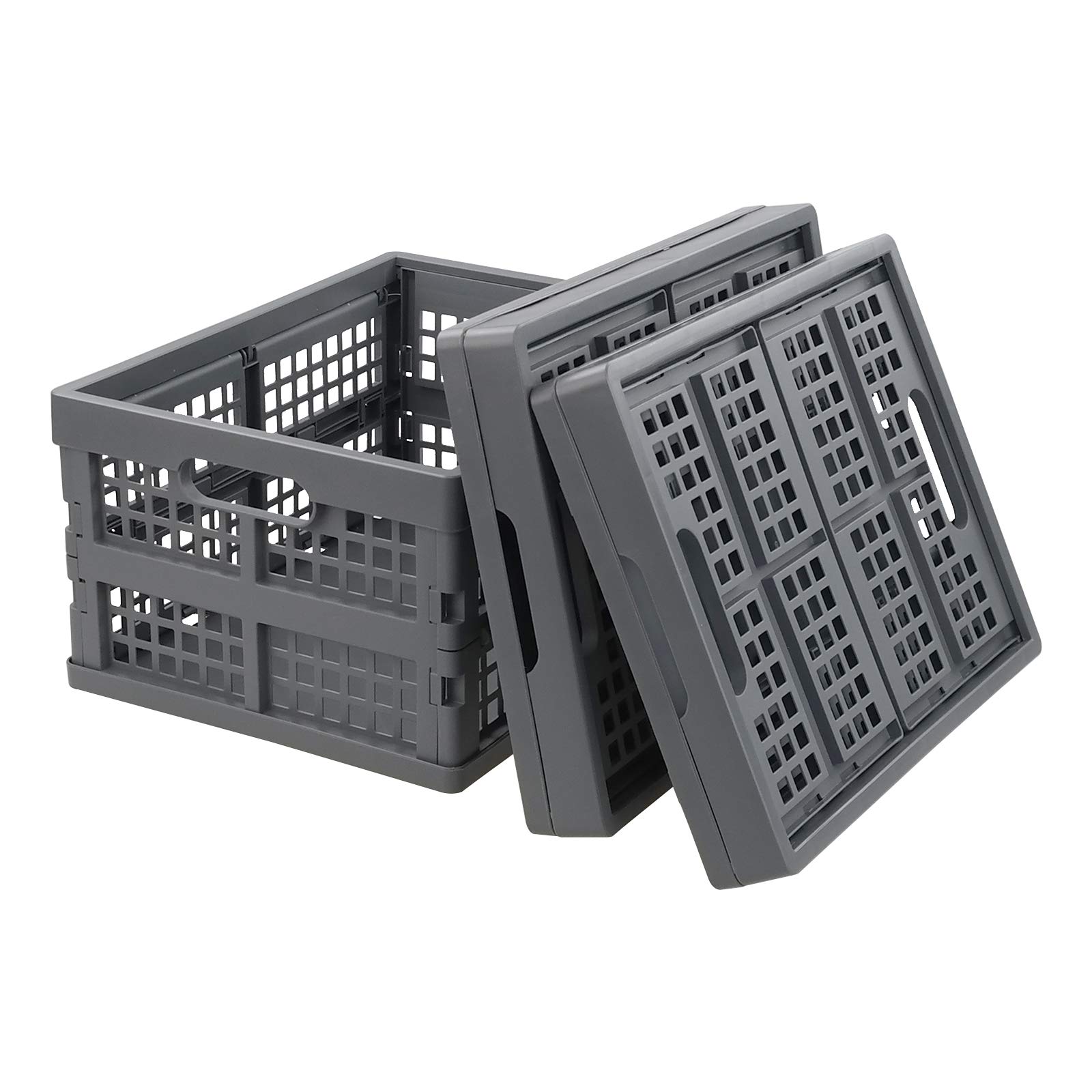 Nesmilers 3 Packs Plastic Collapsible Crates, Folding Bin, 15 L Foldable Crates