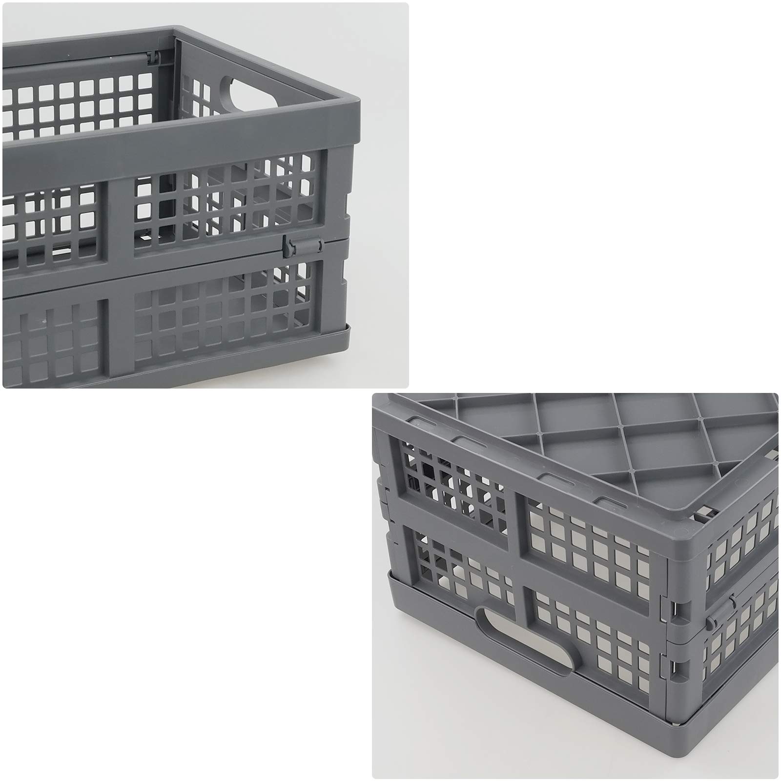 Nesmilers 3 Packs Plastic Collapsible Crates, Folding Bin, 15 L Foldable Crates