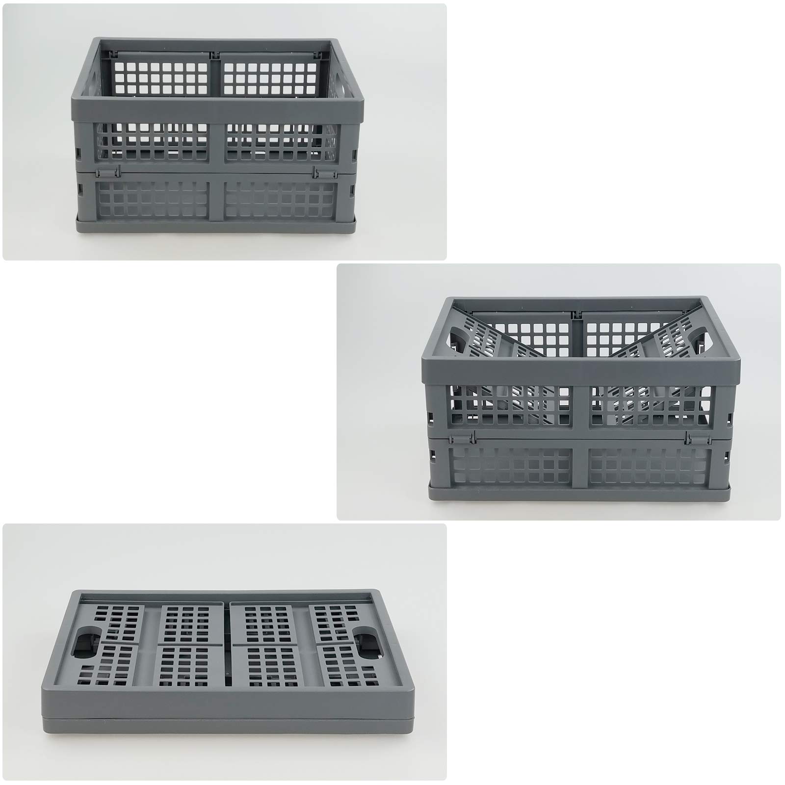 Nesmilers 3 Packs Plastic Collapsible Crates, Folding Bin, 15 L Foldable Crates