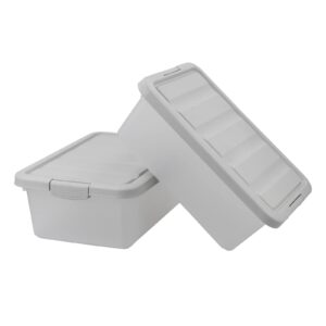 Easymanie 14 Quart Frosted Latching Storage Bin, Plastic Box with Grey Lid, 2 Pack