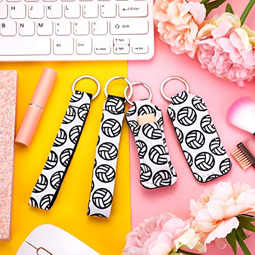 20 Pcs Volleyball lipstick Holder Keychains Lanyard Set, Include Lipstick Holder Keychains Volleyball Pattern Sport Theme Portable Lipstick Holder and Wristlet Keychain Lanyard for lipstick(White)