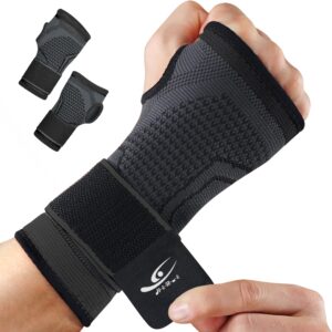 HiRui 2-Pack Wrist Brace Wrist Wraps, Hand Compression Sleeves with Wrist Straps Support for Fitness Weightlifting MTB Tendonitis Carpal Tunnel Arthritis Pain Relief (Black, Medium)