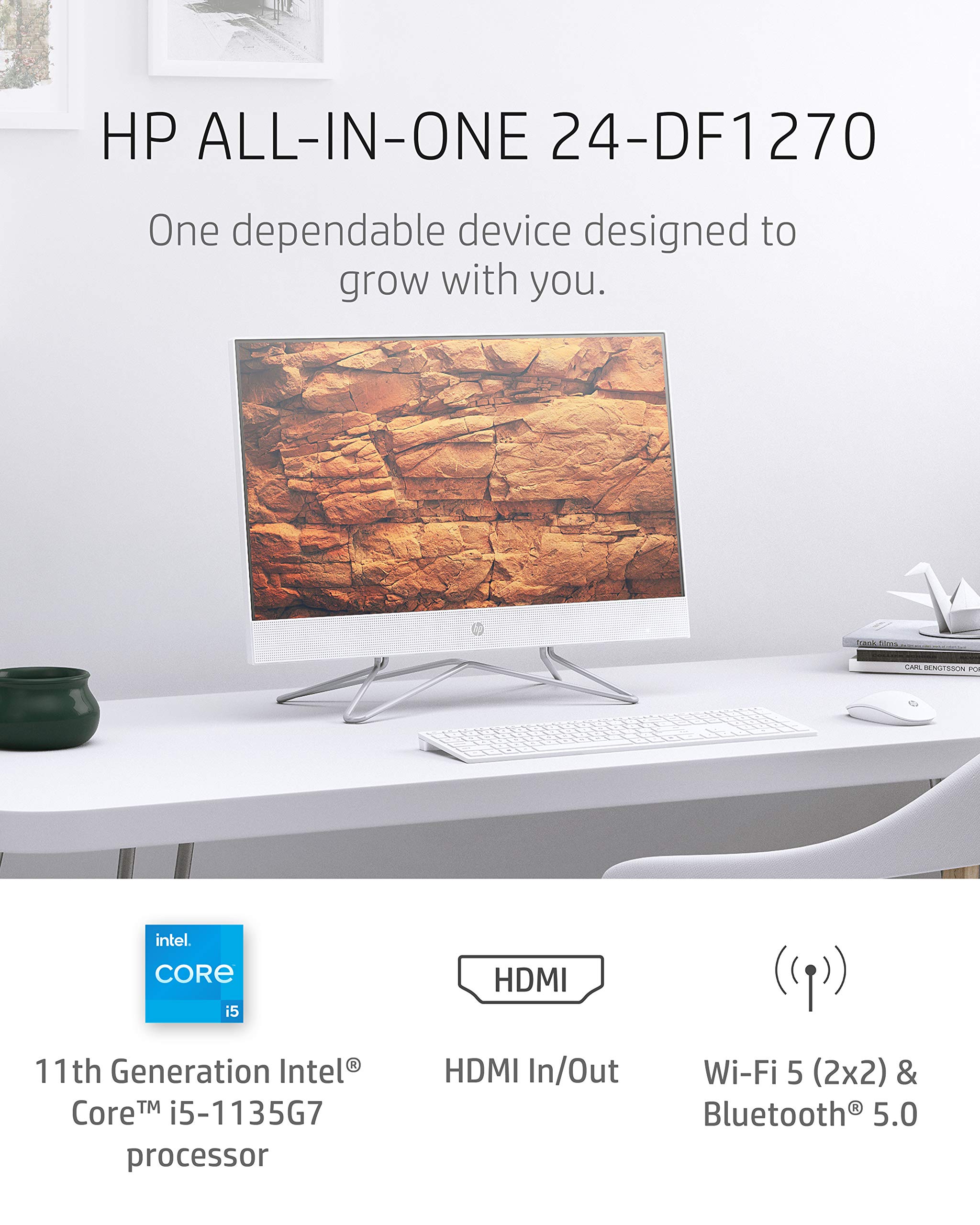 HP All-in-One Desktop PC, 11th Gen Intel Core i5-1135G7 Processor, 8 GB RAM, 512 GB SSD Storage, Full HD 23.8” Touchscreen, Windows 10 Home, Remote Work Ready, Mouse and Keyboard (24-df1270, 2021)